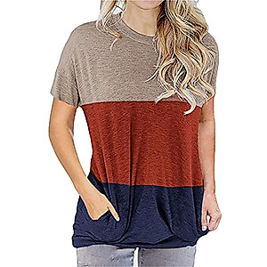 Andongnywell Women's Casual Bat Sleeve Crew Neck T-Shirt Loose Color Block Tops Blouse With pocket (Multicolor3,X-Large,,,)