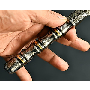 SHOKUNIN USA TriEdge Tactical Dagger - High Carbon Steel Damascus Tri Edge 4.7-inch Blade with Integral Handle - Ideal for Outdoor, Tactical, Survival, and EDC & Sheath