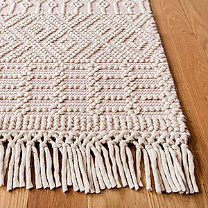 SAFAVIEH Natura Collection Runner Rug - 2'3" x 12', Ivory & Pink, Handmade Moroccan Boho Wool Fringe, Ideal for High Traffic Areas in Living Room, Bedroom (NAT852R)
