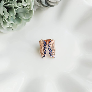 Cute Angel Wings Ring Sapphire Color Cubic Zirconia Rings Royal Blue, Rose Gold Plated, Nickel Free Rings for Lovely Women (No. 7G - Angel's Wings Royal Blue)