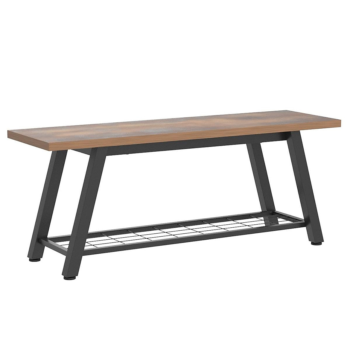 Oastreeful Storage Bench Industrial Rustic Wooden and Metal Entryway Shoe Boots Storage Rack Long Bench Seat for Hallway Bedroom Retro Brown Farmhouse Style