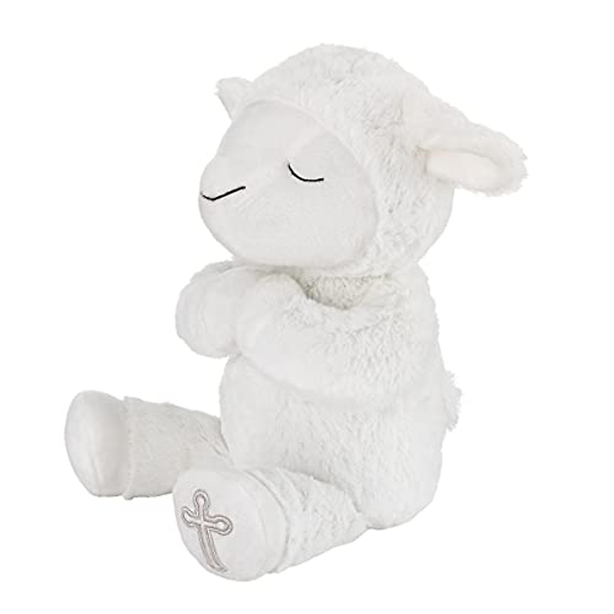 Little Love by NoJo Baptism White Plush Lamb with Praying Hands and Embroidered Cross