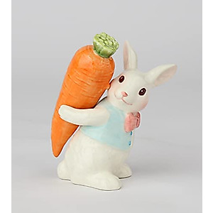 Fine Ceramic Spring Easter Buny carries Carrot Salt & Pepper Shakers Set, 3.75" H