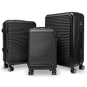SO-FLY 3 Piece Luggage Sets Long Lasting ABS Durable Lightweight Hardshell Spinner Wheels 3pcs Hardside Suitcases with TSA Locks & 3-Year Warranty (Black)