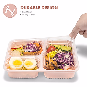 Glotoch Express Meal Prep Container 3 Compartment, 15 Packs 34 oz To Go Containers, Plastic Containers With Lids For Storage-Microwave&Freezer&Dishwasher Safe, Eco-Friendly, BPA-Free&Stackable, Pink