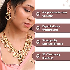 TARINIKA Gold-plated Brass Premal Antique Indian Jewelry Necklace Set for Women | Indian traditional | 1-Year Warranty | CZ Stones(White,Red,Green), Metal