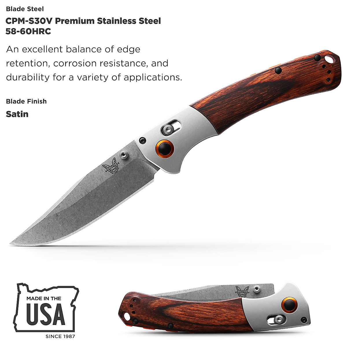 Benchmade - Crooked River 15080 EDC Knife with Wood Handle (15080-2)