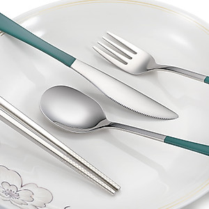 INKULEER Travel cutlery set, 18/8 stainless steel cutlery, Reusable utensils set with case, Portable Silverware Lunch Box for Camping and Office