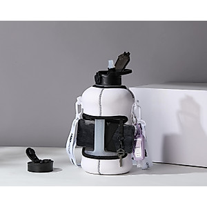 H2O Capsule 2.2L Half Gallon Water Bottle with Storage Sleeve and Covered Straw Lid – BPA Free Large Reusable Drink Container with Handle - Big Sports Jug, 2.2 Liter (74 Ounce) Canvas White