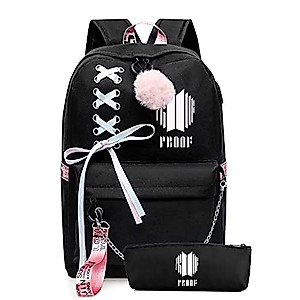 Alikpop USB Backpack Jimin Suga Jin Taehyung V Jungkook Korean Casual Backpack Daypack Laptop Bag College Bag Book Bag School Bag With Pencil Bag (A)