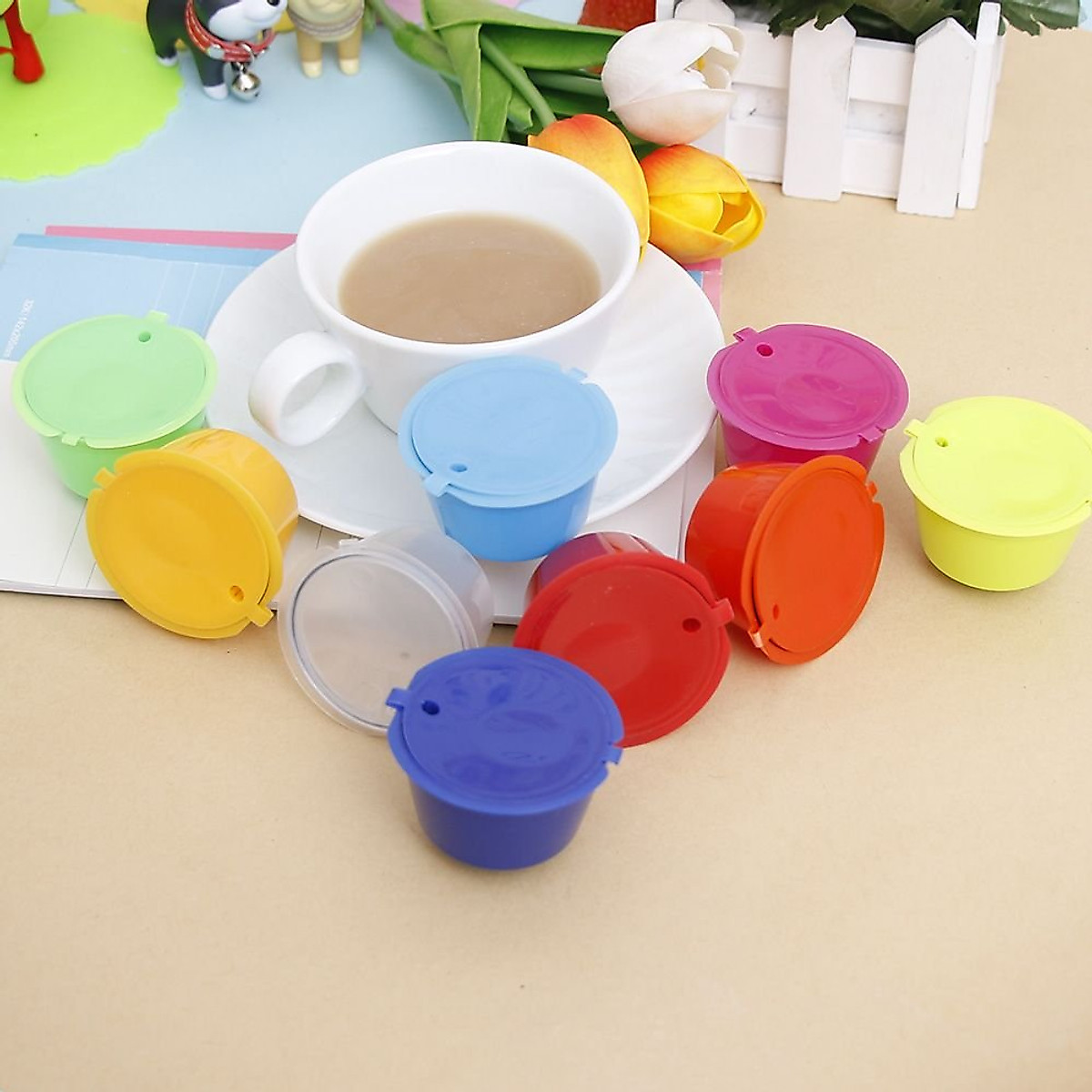 iSuperb 7PCS Reusable Coffee Capsules Refillable Brewers Compitiable (Grenn+Red+Blue+Rose red+Purple+Pink+Yellow)