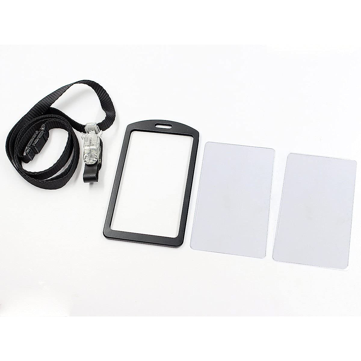 Aluminum Badge Holder with Detachable Neck Lanyard/Strap for ID Card, Working Card, Name Tag (Black)