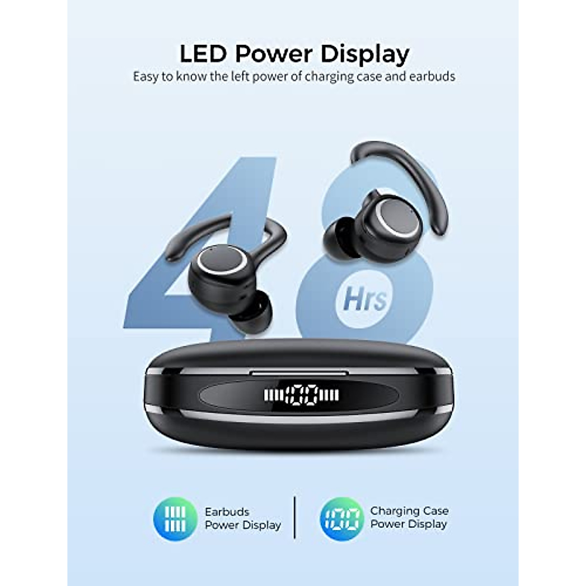 FAMOO Wireless Earbuds, Bluetooth 5.1 Headphones with Microphone, IPX7 Waterproof, 48H Playtime, High-Fidelity Stereo Earphones with Charging Case for Sports and Work