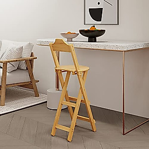 ORRD Bar Stool, Modern Folding Bamboo Counter Height Chair with Backrest and Footrestwith for Home Bar Kitchen Breakfast Island, No Assembly