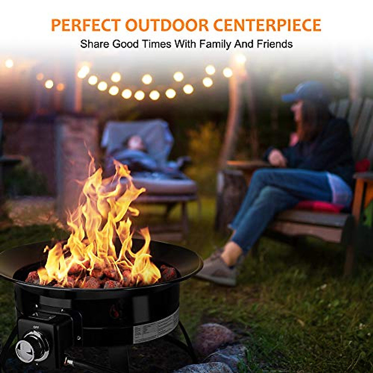 Portable Propane Fire Pit, Camplux Outdoor Gas Fire Bowl for RV Camping Backyard Party, FP19MB 19 Inch Diameter, Black