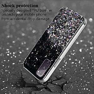 for Samsung Galaxy S20 Case Silicone，Clear Samsung S20 5G Phone Case Speck, Ultra Slim 0.3mm Soft Shockproof Protective Glitter Cute Phone Cover for Women Green (Black)