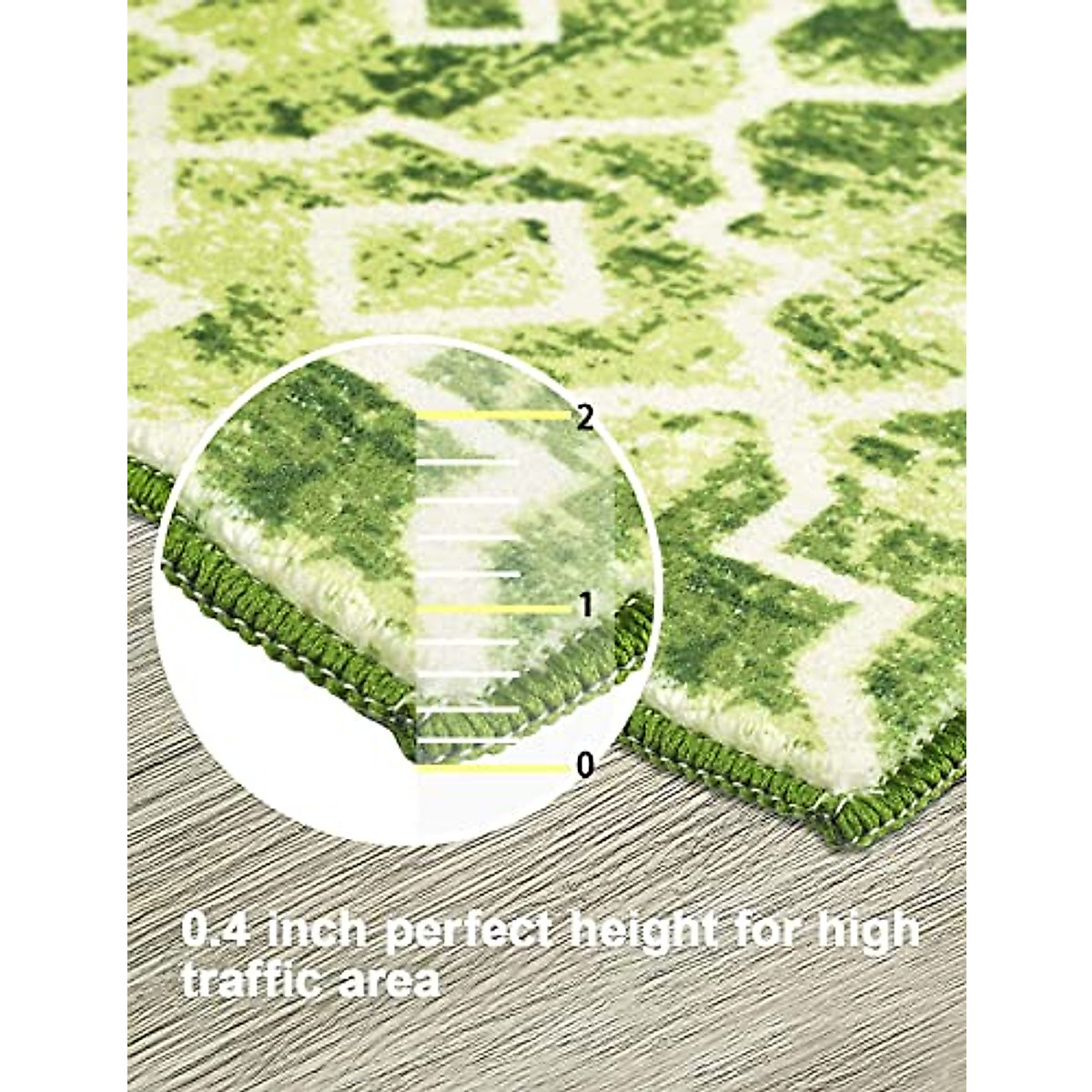 Moroccan Runner Rug,2'X 6' Distressed Washable Area Rug Green Non-Slip Kitchen Mat Faux Wool Low-Pile Floor Carpet for Kitchen Laundry Bedroom Bathroom Living Room