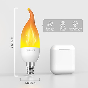 Hompavo 【Upgraded】 LED Flame Light Bulbs, 3 Modes Flickering Light Bulbs, E12 Chandelier Base Candle Fire Light Bulb for Halloween Christmas Party Porch Indoor & Outdoor Home Decoration - 6 Pack