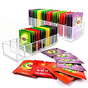 Tea Bag Storage Organizer, Kitchen Pantry, Cabinet, Countertop Food Drawer Holder Bin Caddy - For Coffee| Sugar Packet| Beverage Bags| Sweeter| ketchup| Spice Pouches| Dressing Mixes. 2 Pack(Box Only)