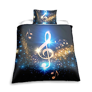 Suncloris, Starlight Music Note Duvet Cover Set, Golden Musical Notes Bedding Set. Included: 1* Duvet Cover, 2* Pillowcase(no Comforter Inside) (Queen)