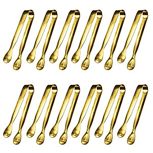 JCREN 12 Pcs Serving Tongs, Small Serving Utensils for Parties Catering Gold Tongs, Food-Grade 304 Stainless Steel Mini Serving Tongs Appetizer Tongs for Tea Party Coffee Bar, 4" Sugar Tongs - Gold
