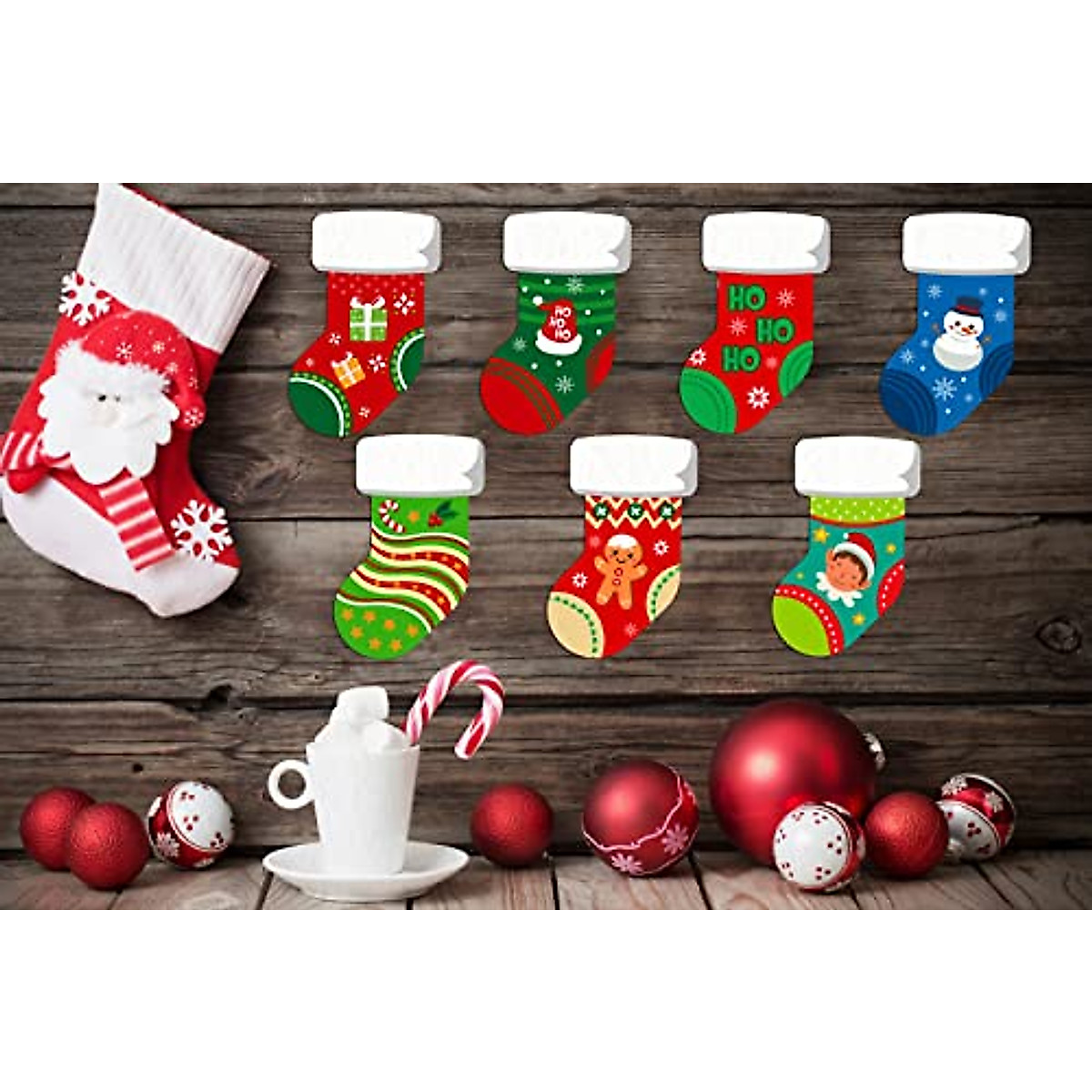 SICOHOME Christmas Cut-Outs for Classroom 4"x6" Assorted Xmas Stocking Cut-Outs with Glue Point Dots for Winter Bulletin Board Classroom School Christmas Candy Party Decorations