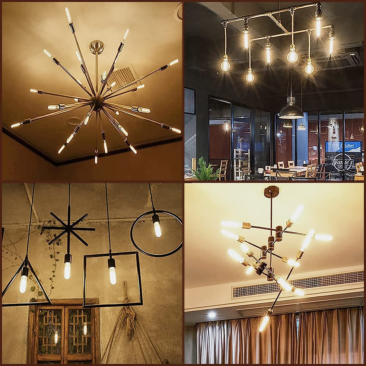 Dimmable E26 Edison Bulb 6W Tubular T10 led Bulb,Equal 60 watt Light Bulb,Soft White 3000K,Edison Filament Light Bulbs for Pendant,Chandeliers,Wall scones, 4-Pack