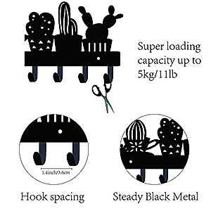 CREATCABIN Cactus Key Holder Metal for Wall Mounted Black 10.6" x 6.3" Keys Hanger 6 Hooks Decorative Welcome Home Sign Key Hanging Rack for Bathroom Door Kitchen Bedroom University Dormitory