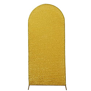 Efavormart 6ft Shiny Gold Spandex Fit Round Top Backdrop Frame Stand Cover, 2-Sided Metallic Sparkly Wedding Arch Cover