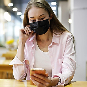 Face Mask Black, Disposable Face Masks, 3 Layer Design Protection Breathable Face Masks with Elastic earband
