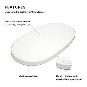 Stokke Sleepi Fitted Sheet, White - Soft Sheets for Sweet Dreams - Made for Stokke Sleepi Crib/Bed - 100% Fine Cotton Percale - Washable