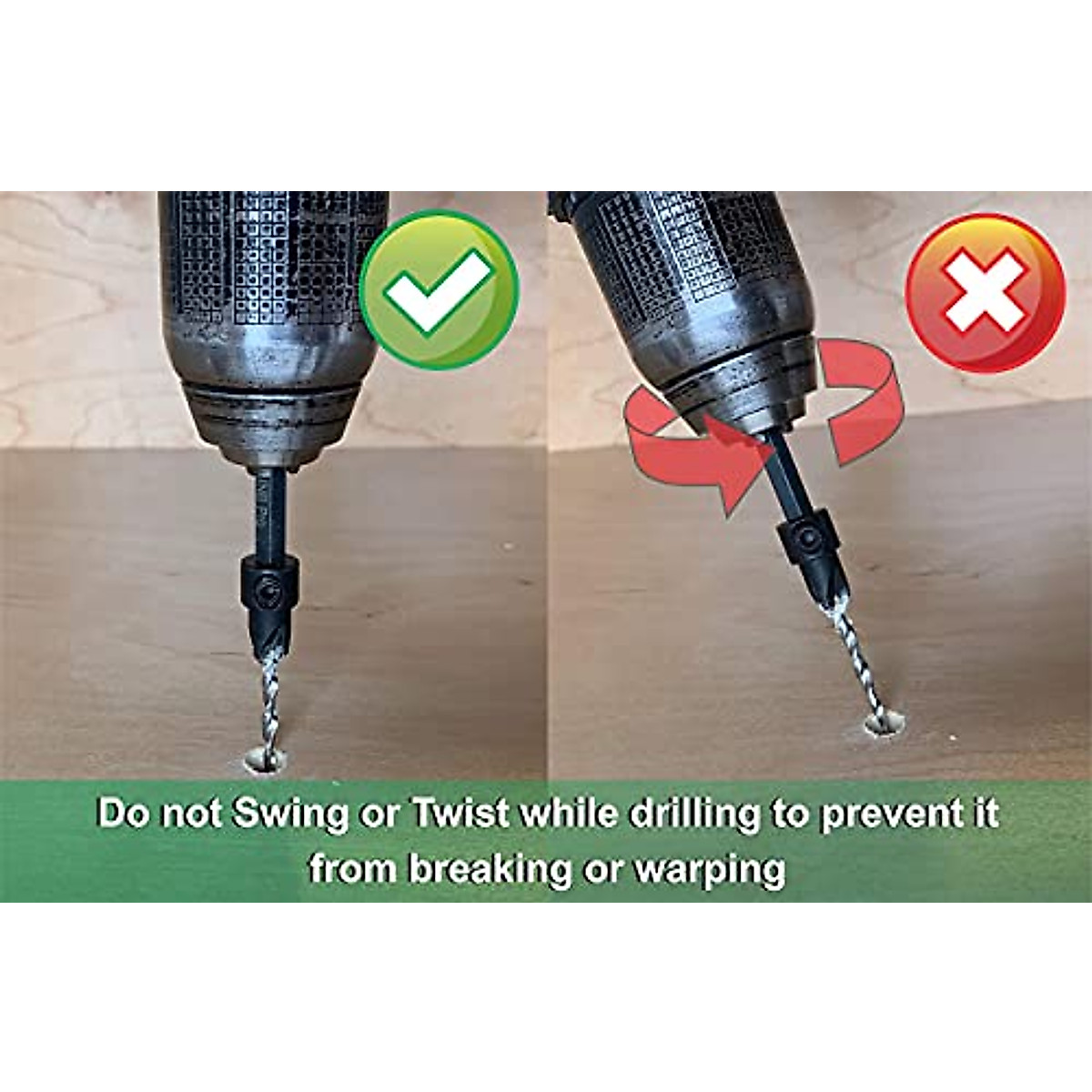 JNB Pro Wood Countersink Drill Bit Set,3 Pc Adjustable Countersink Bit #6(9/64"),All Same Size,1 Extra 9/64" Tapered Drill Bit, 1 Adjust. Collar,1/4" Quick Change Shank,Countersink (#6(9/64))