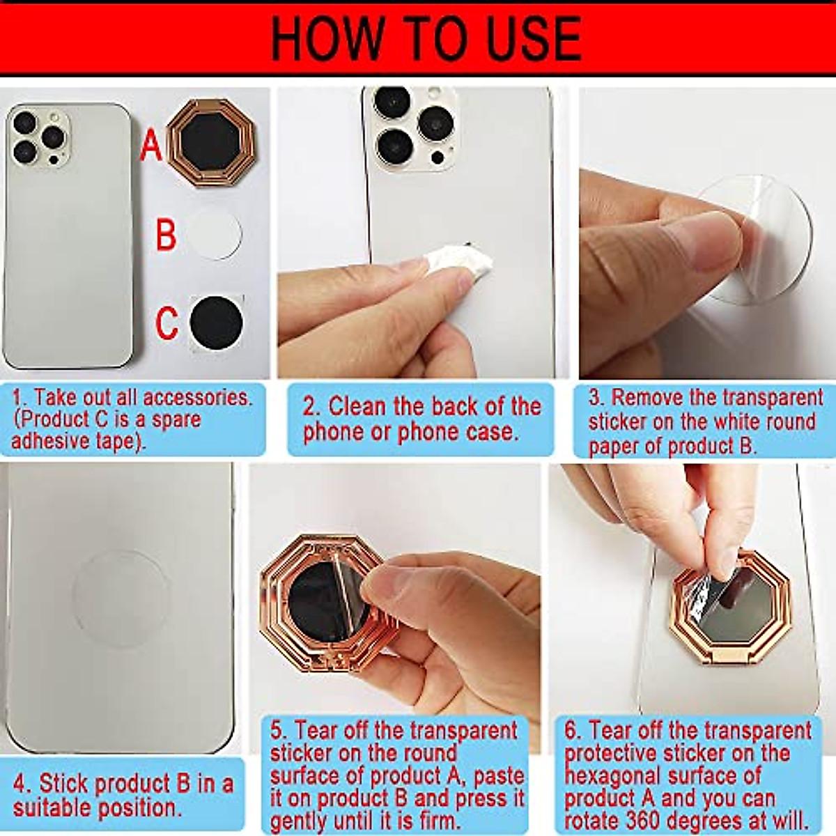 QYHOO Phone Ring Holder Finger Kickstand, Folding 360° Rotation Ultra-Thin Metal Grip for Magnetic Car, Mount Desktop, Compatible with iPhone, All Smart Phones, Tablets (Silver)