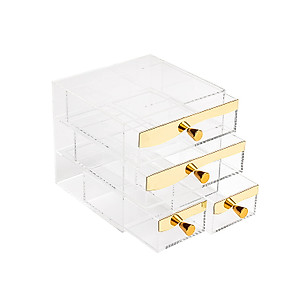 Gold Mirror 4-Drawer Desk Organizer, Makeup Organizer, Acrylic Storage Drawers, Light Weight with a Chic Blend of Clear and Gold Clear and Gold for Home, School, Office