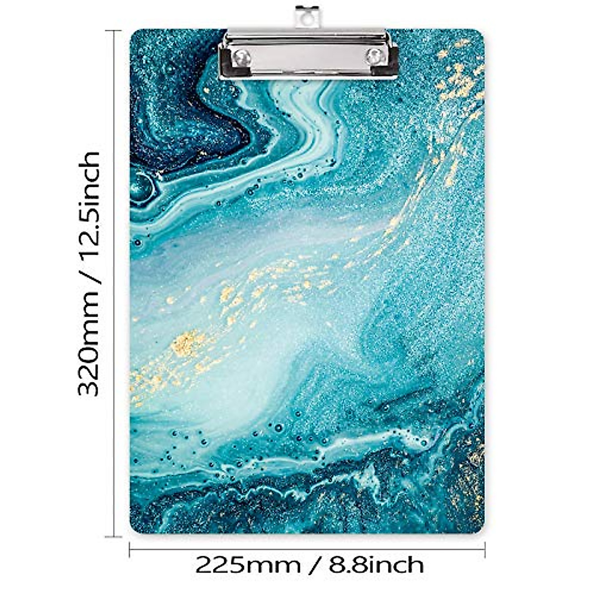 Hongri Clipboard, Fashion Design Letter Size Wooden Clipboards for Students, Women, Man and Kids, Cute Custom Pattern, A4 Standard Size 9" x 12.5" with Low Profile Metal Clip, Teal Marble