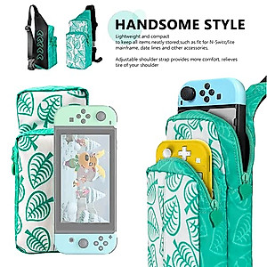 AIOMEST Cute Animal Crossing Switch Travel Bag, Crossbody Backpack Compatible for Switch OLED/Lite, Carrying Sling Bag for Switch Console, Pro Controller, Dock, Joy-cons