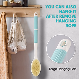 Backski Back Scrubber Anti Slip for Shower,Back Brush Long Handle with Soft and Stiff Bristles,Body Scrubber for Bath or Dry Brush(Green)