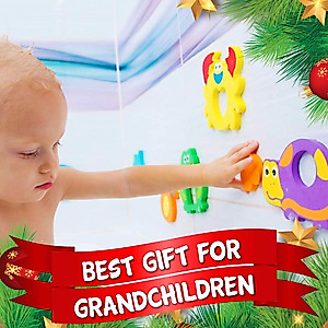 Foam Bath Toys - 100% Non-Toxic Floating Puzzles Animals - Early Learning Bathtub Toy - Fun Educational Geometric Shapes for Toddlers Kids Boys Girls - Free Bath Toy Organizer & Fishing Rod