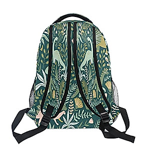 senya School Backpack Dinosaurs and Tropical Leaves Teens Girls Boys Bookbags Travel Schoolbag