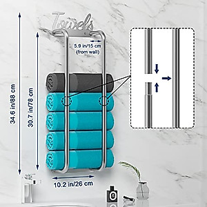 Wall Towel Holder for Rolled Towels, Towel Racks for Bathroom, Towel Rack Wall Mounted for Hand Towels, Washcloths in Small Bathroom/RV/Camper, Silver