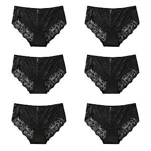 Cinvik Womens Lace Panties High Waisted Underwear Ladies Sexy Seamless Black 6 Pack M