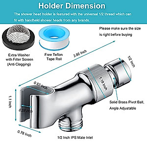 Metal Shower Head Holder for Hand Held Showerhead, Adjustable Shower Arm Mount for Connecting Shower Arm and Shower Hose, Shower Arm Adapter Wand Bracket with Swivel Ball Connector (‎Polish Chrome)