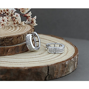 Dazzlingrock Collection Round White Diamond Double Row Unisex Hoop Earrings in 10K White Gold