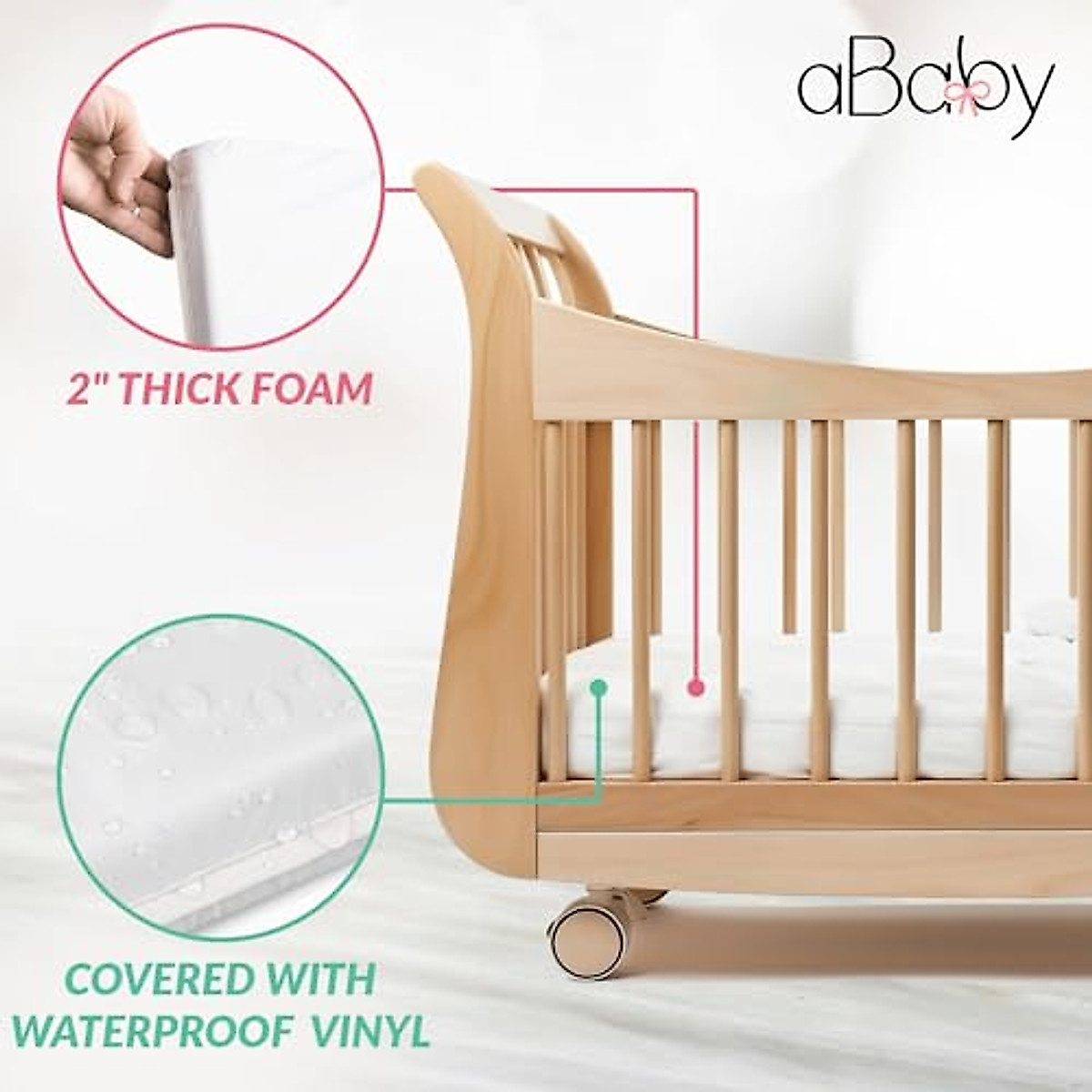 Baby Cradle Mattresses - White Cradle Mattress with Waterproof Vinyl Cover – Durable & Breathable Cradle Mattress (14" x 33")