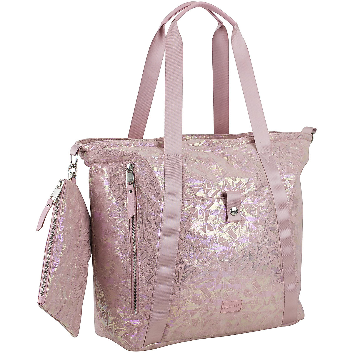 BODHI Township Tote with Removable Zipper Wristlet and Adjustable Crossbody Strap-Pink Geo