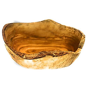 Orchard Hardwoods 10" Rustic Oval Artisan Olive Wood Dough Bowl Bread Basket Boat Shaped - Live bark edge. Natural Server for Fruit, Salads, Chips, Popcorn. In Lg 10" or XL 12". (Large 10x5-6x4)