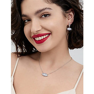 CannyCat Moissanite Evil Eye Pendant Necklace 1.2 CTTW D color VVS Moissanite and Sapphire Necklaces Lab Created Diamond Platinum Plated Sterling Silver Chain 16”+2” Lucky Gift for Women