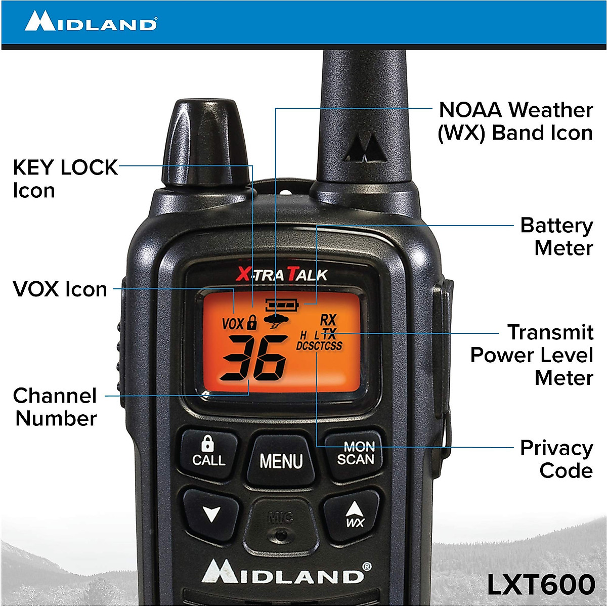 Midland LXT600VP3 36 Channel FRS Two-Way Radio - Up to 30 Mile Range Walkie Talkie - Black (Pack of 12)