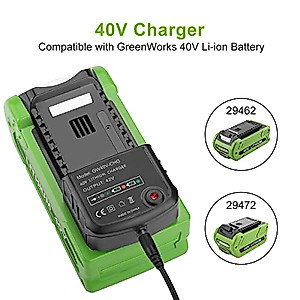 energup 40V Replacement for Greenworks 40V Lithium Battery 29472 29462 for GreenWorks 40Volt G-MAX Power Tools 29252 20202 22262 with a Greenworks 40V Battery Charger