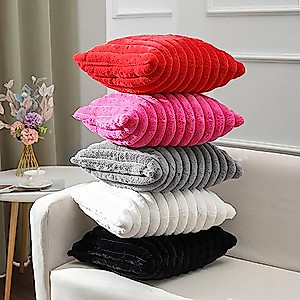 wyooxoo Pack of 2 Double-Side Faux Fur Plush Throw Pillow Covers 18x18 Soft Fluffy Striped Decorative Pillow Covers for Couch Sofa Bed Living Room (18"x18", Red)